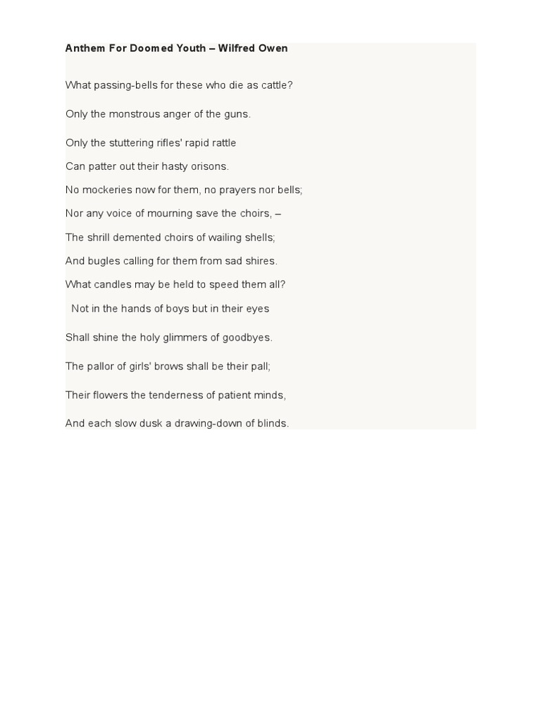 Anthem For Doomed Youth - WILFRED OWEN | PDF | Sonnets | Poetry