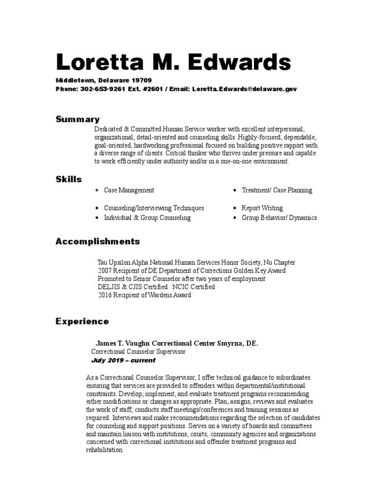 Loretta Mckelvey Edwards Resume 2019 C | Download Free PDF | Parole | Prison