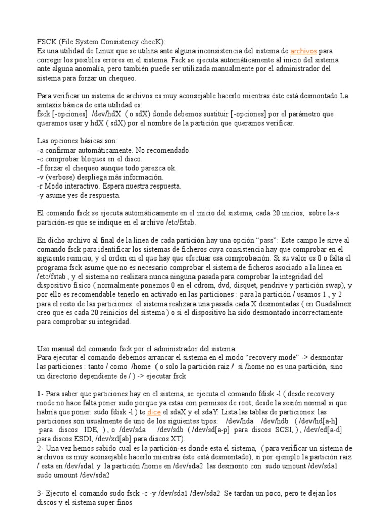 Fsck File System Consistency Check Pdf Gestión De Tecnología De La Información Software