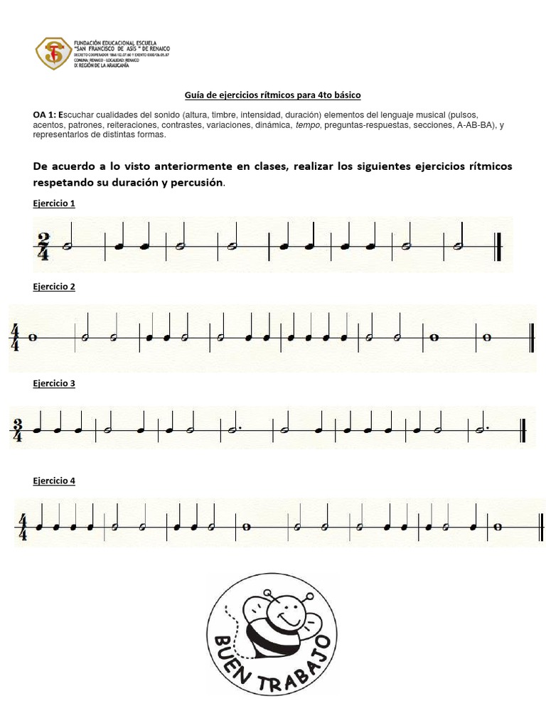Guía de Ejercicios Rítmicos 4° Básico | PDF