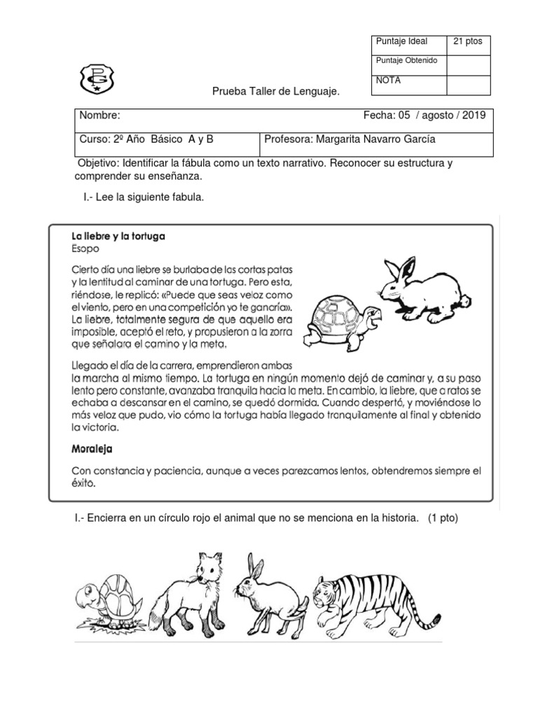 Prueba de Comprensión de Fábulas | PDF