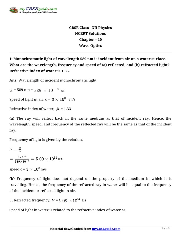 Wave Optics | PDF | Diffraction | Wavelength
