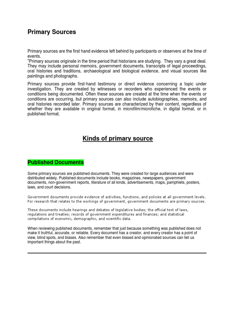 Primary Sources: Published Documents | Download Free PDF | Primary ...