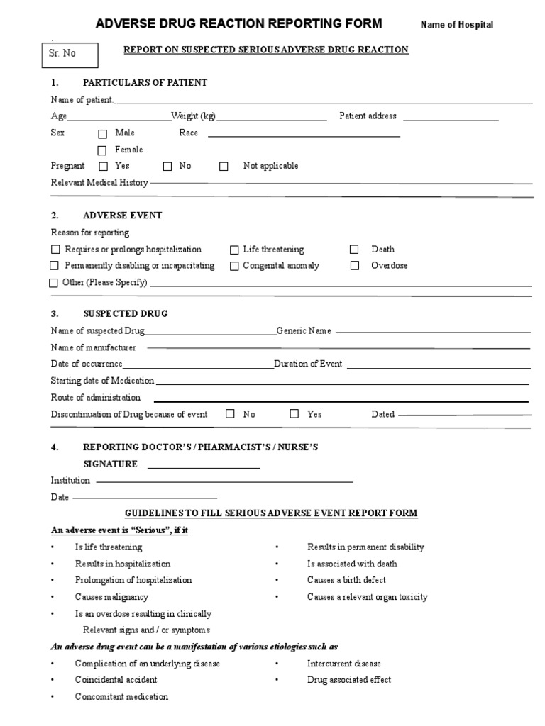 Adverse Drug Reaction Reporting Form: - Sr. No | PDF