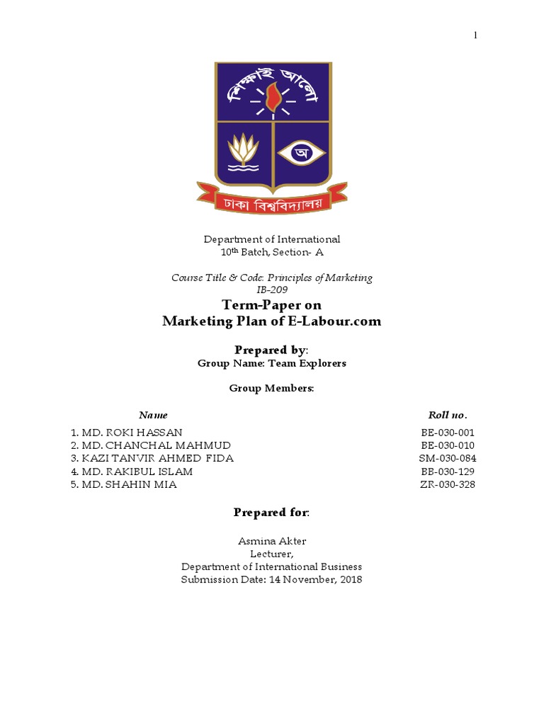 Term Paper of Marketing | PDF | Marketing | Employment