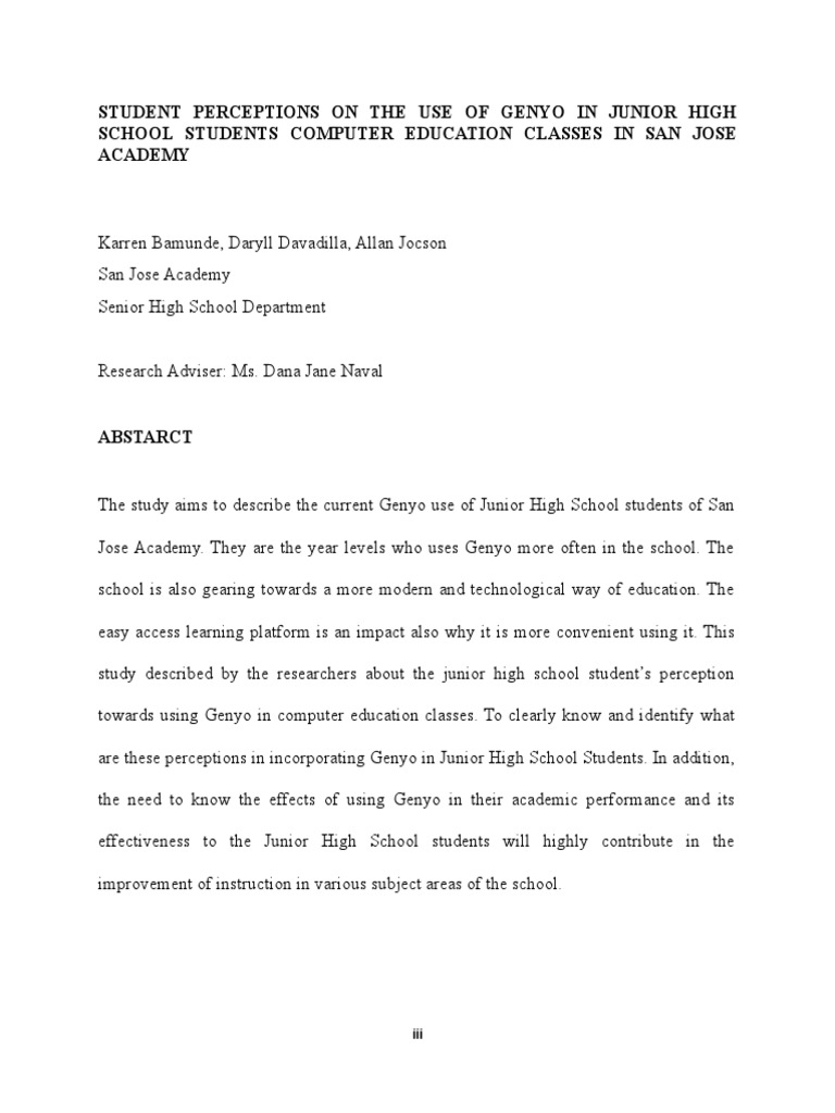 Student Perceptions On The Use of Genyo in Junior High School Students ...