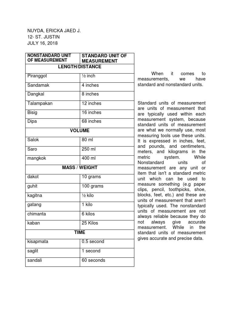 Standard Unit of Measurement Length/Distance | PDF | Wellness