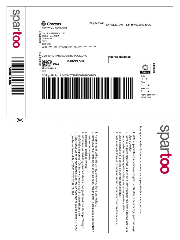 Devoluciones Spartoo con Correos | PDF | Correo | Informática
