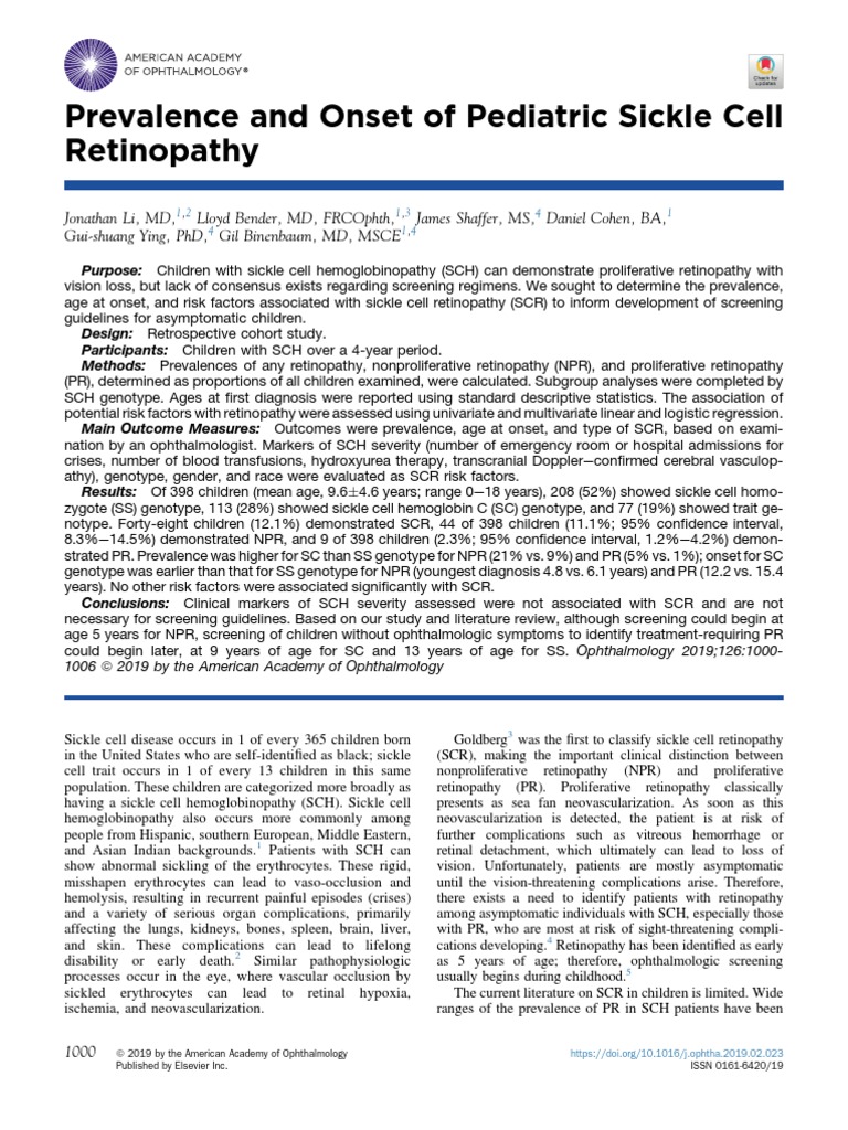 Sickle Cell | PDF | Cohort Study | Emergency Department