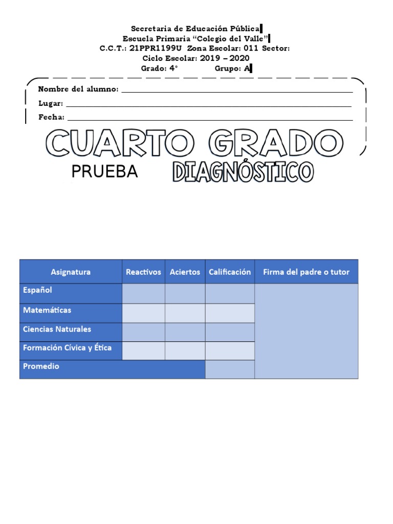 Examen Diagnostico Cuarto Grado 2019 2020 Pdf Sistema Digestivo