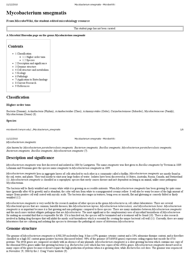 Mycobacterium Smegmatis - MicrobeWiki | PDF | Mycobacterium | Cellular ...