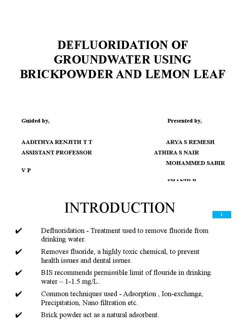 Defluoridation of Groundwater Using Brickpowder and Lemon Leaf | PDF ...