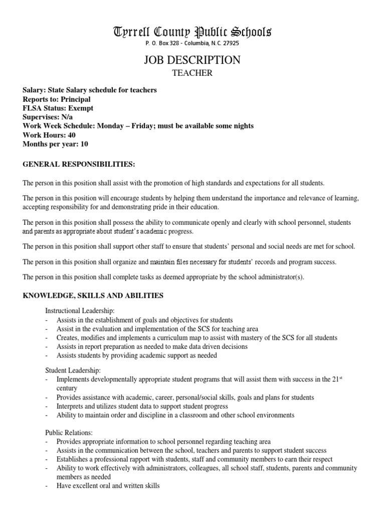 Job Description - Teacher 20190515091518 1 | PDF | Teachers | Learning