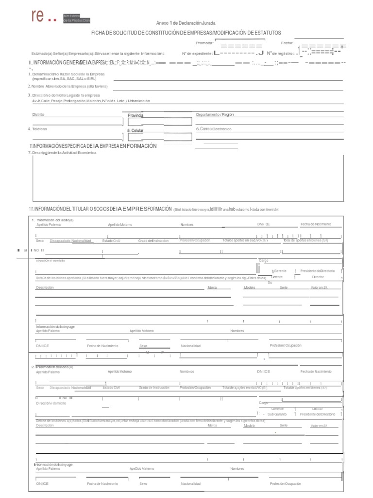 Ficha de Solicitud Constitucion de Empresas | PDF | Documentos oficiales | Gobierno