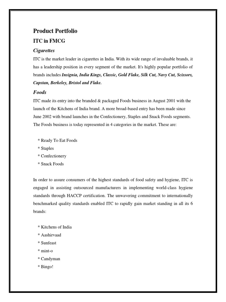 Product Portfolio: Itc in FMCG | PDF | Brand | Tobacco