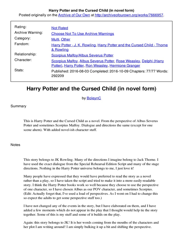 This is Harry Potter and the Cursed Child as a novel. From the ...