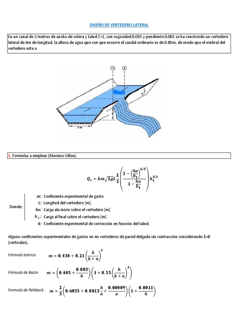Diseño Vertedero Lateral | PDF | Enseñanza de matemática | Naturaleza