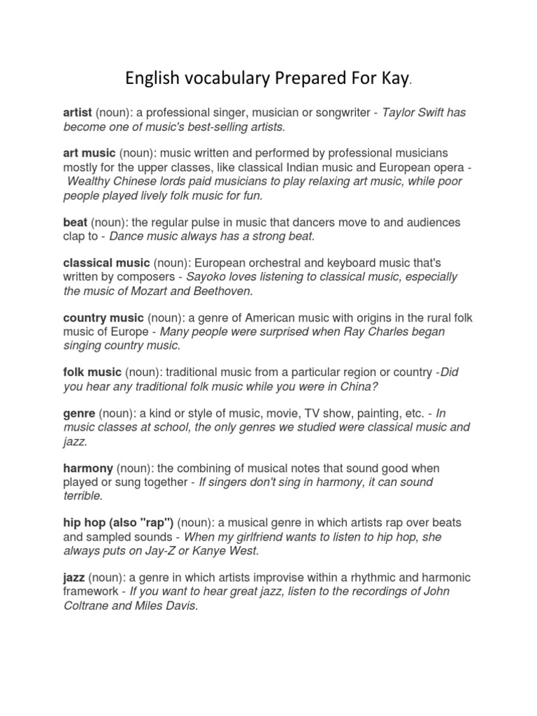 Key Words English | PDF | Drum Kit | Hip Hop Music