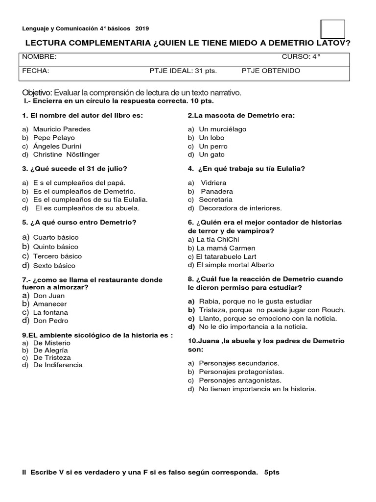 Prueba Demetrio Latov 2019 | PDF