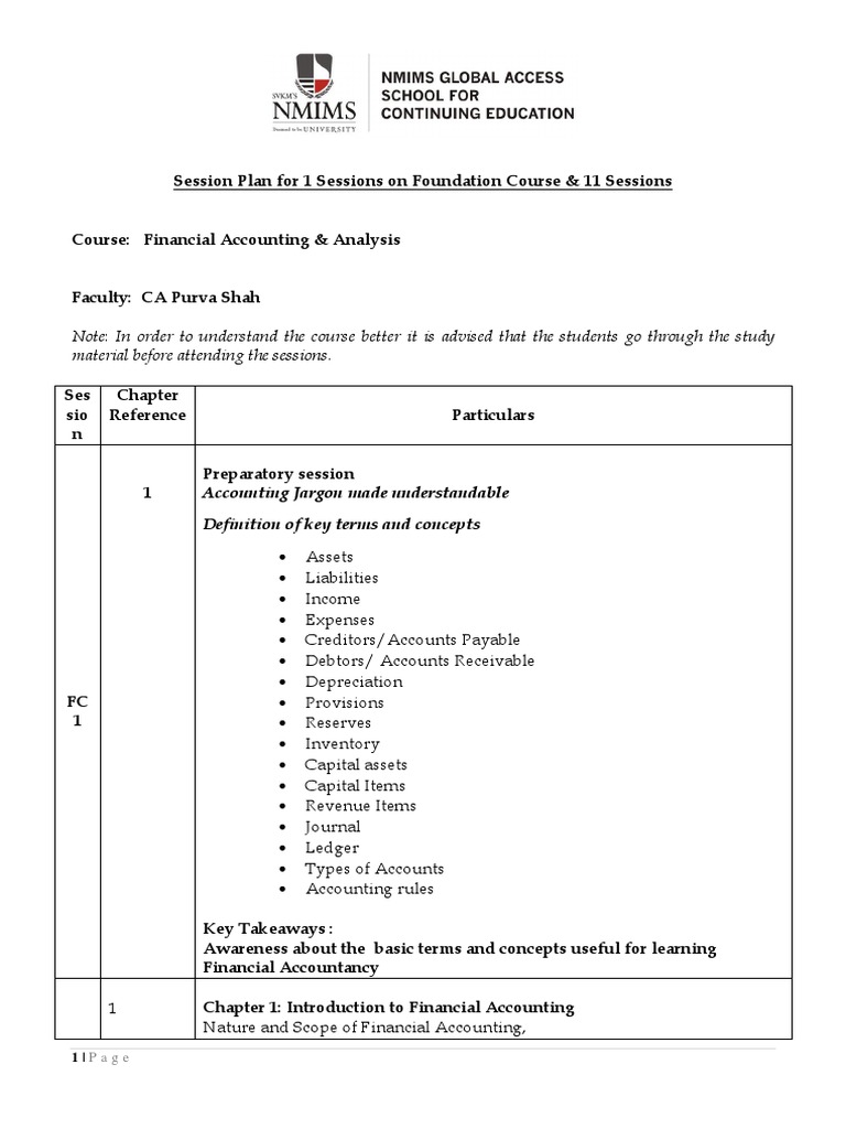 Financial Accounting and Analysis - Session Plan VhuCxcmfdG | PDF ...