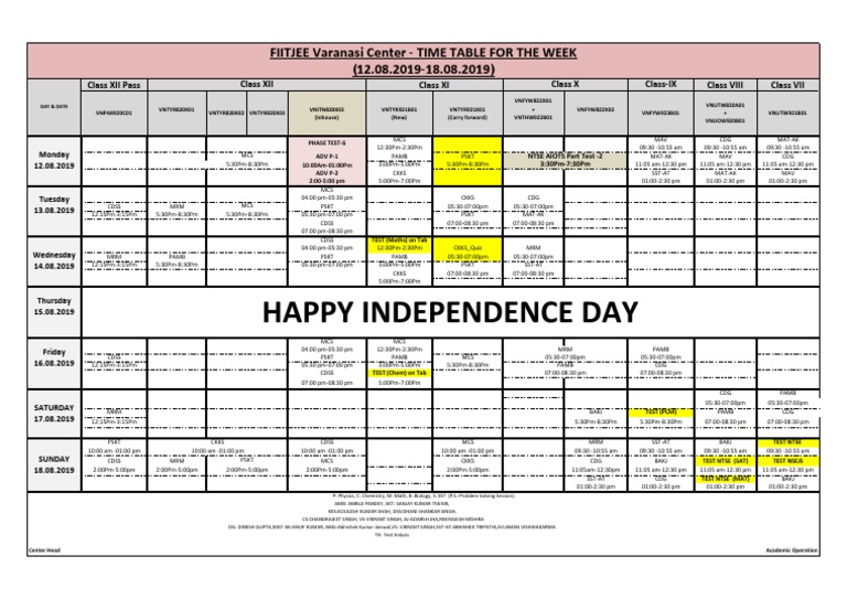 Fiitjee Time Table | PDF