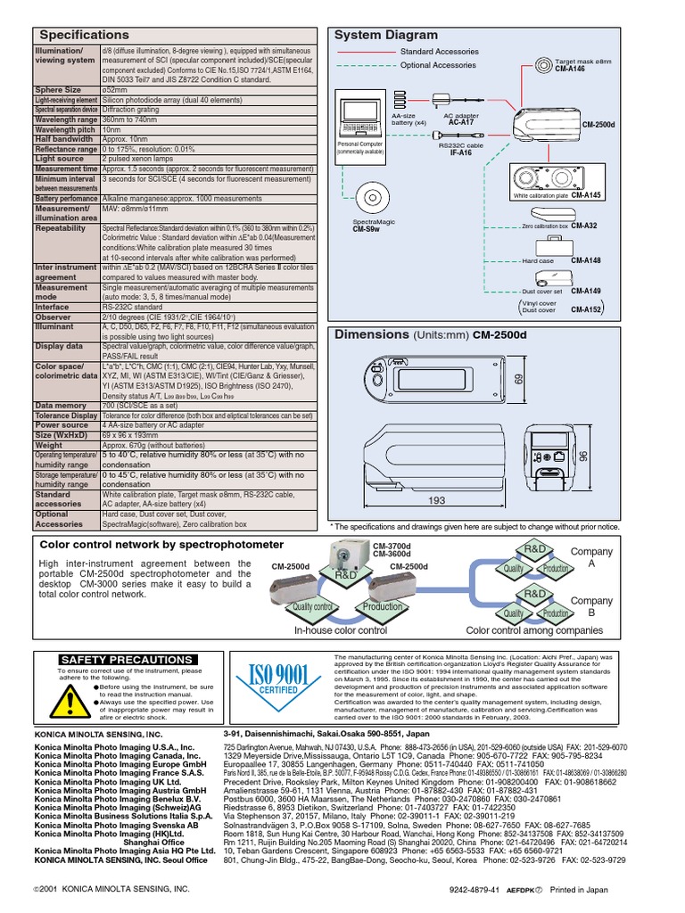 Espectrofotômetro Portátil CM-2600d Minolta 3 PDF | PDF | Color | Optics
