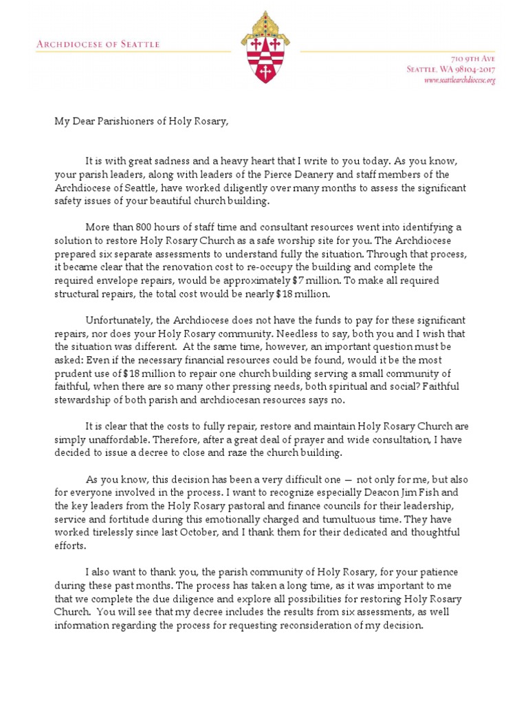 Letter To Parishioners of Holy Rosary Catholic Church | PDF | Rosary ...