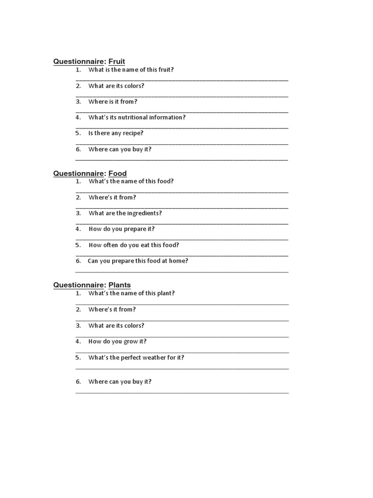 Questionnaire: Fruit | PDF