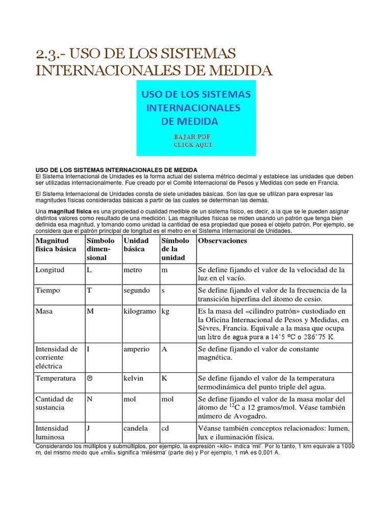 Sistemas de Medidas | PDF | Sistema Internacional de Unidades | Kilogramo