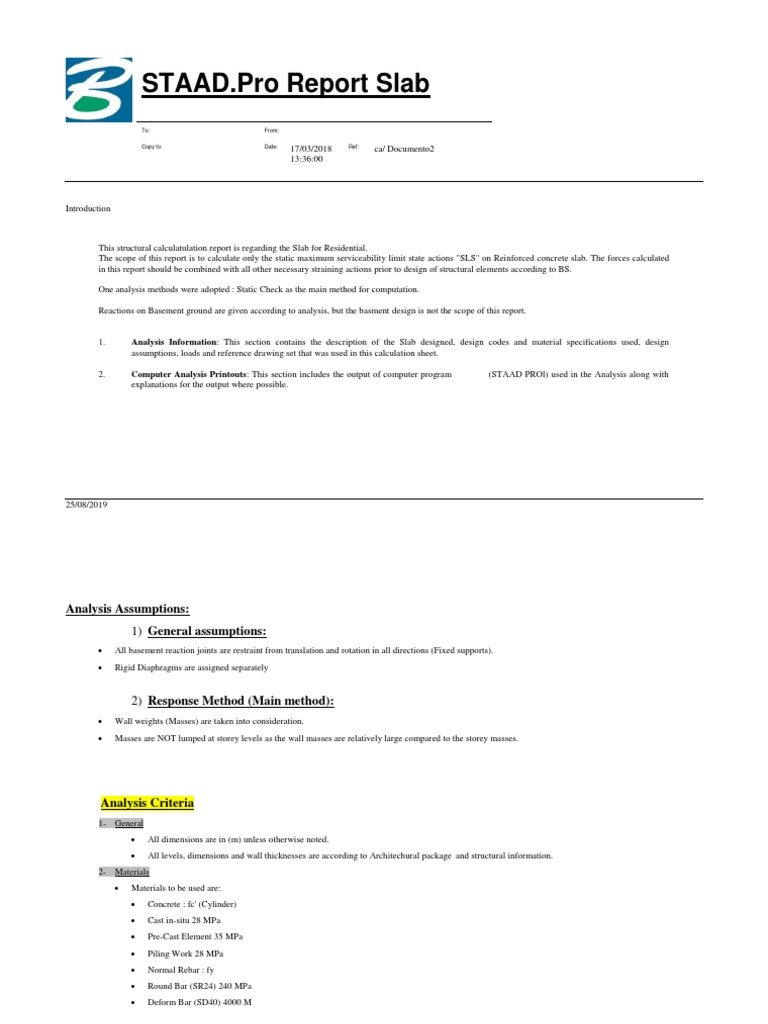 STAAD - Pro Report Slab: To: From | PDF | Beam (Structure) | Civil ...