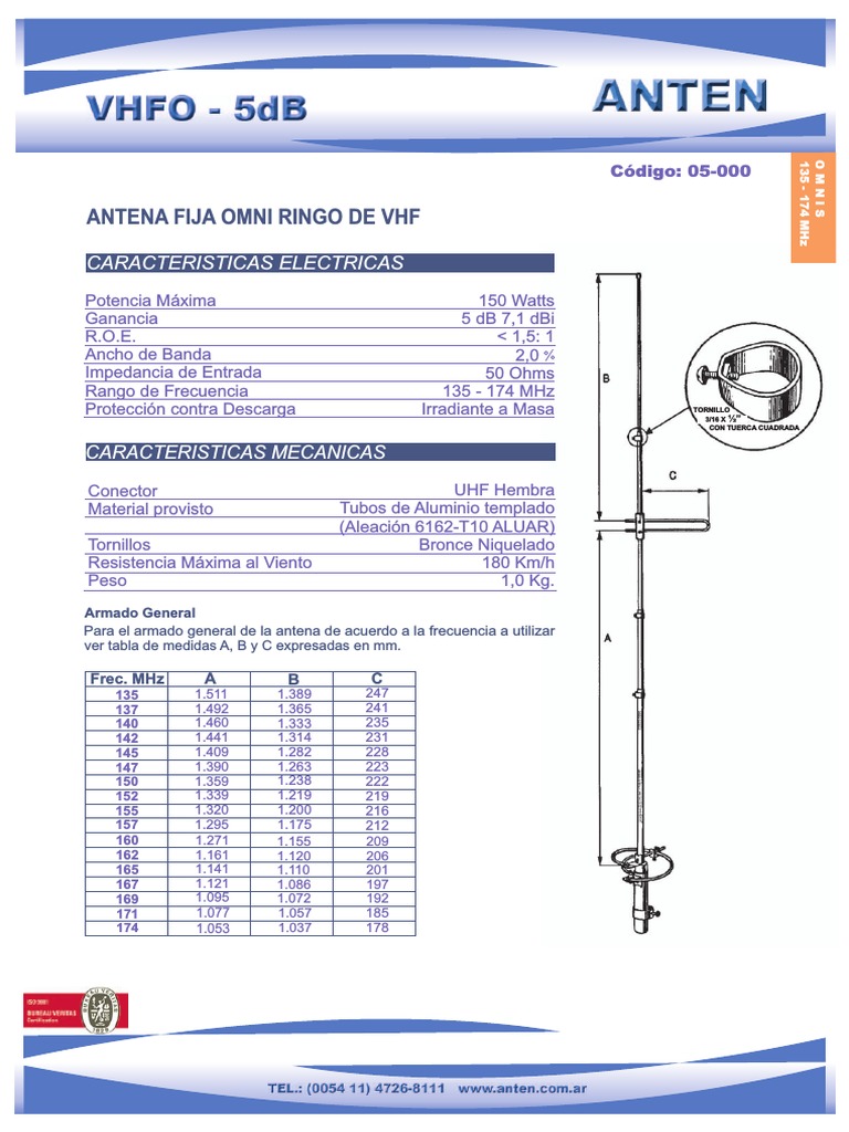 Antena Ringo VHF: Especificaciones y Ajuste | PDF | Ingeniería de ...