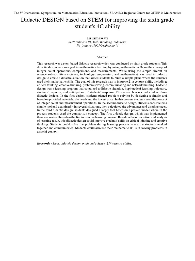 Didactic DESIGN Based On STEM For Improving The Sixth Grade Student's ...