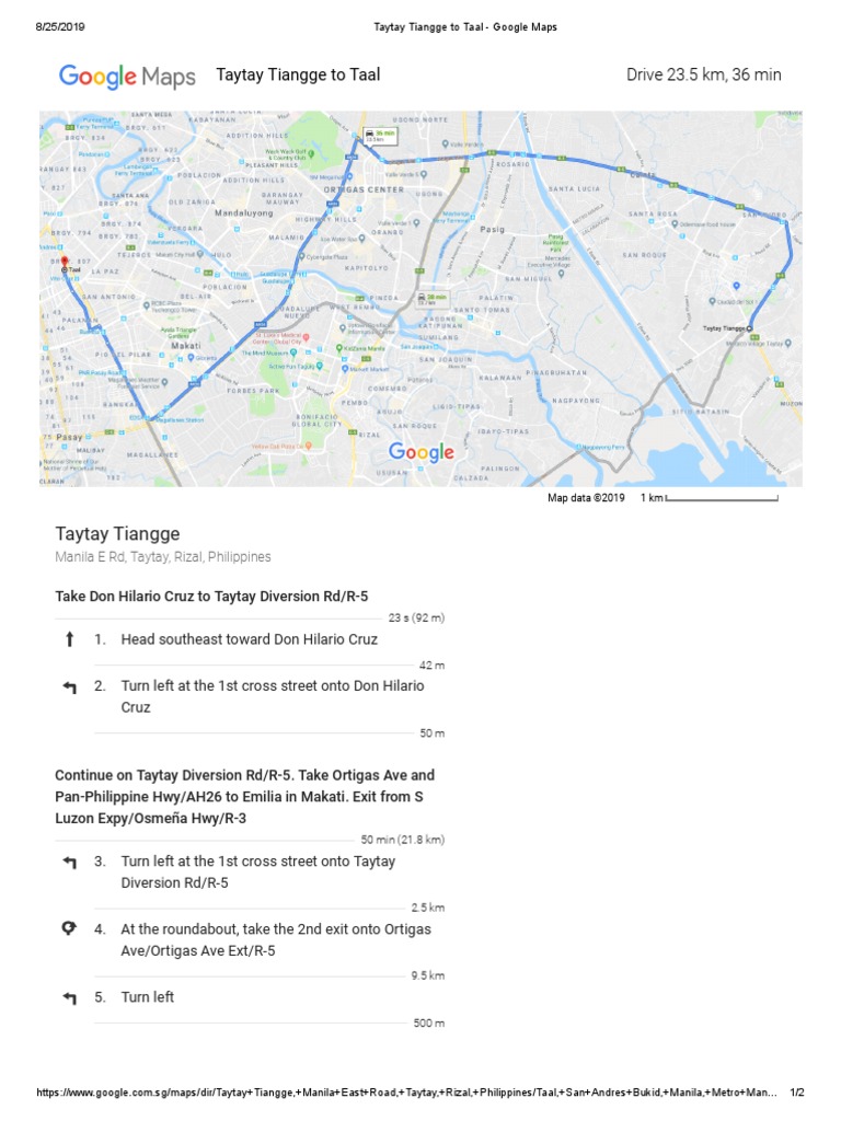 Taytay Tiangge to Taal - Google Maps | Manila | Transport Infrastructure