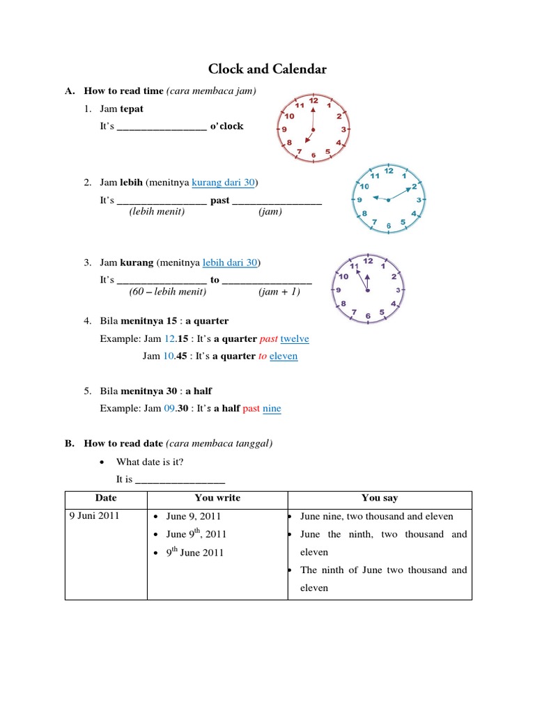 A. How To Read Time (Cara Membaca Jam) | PDF | Travel