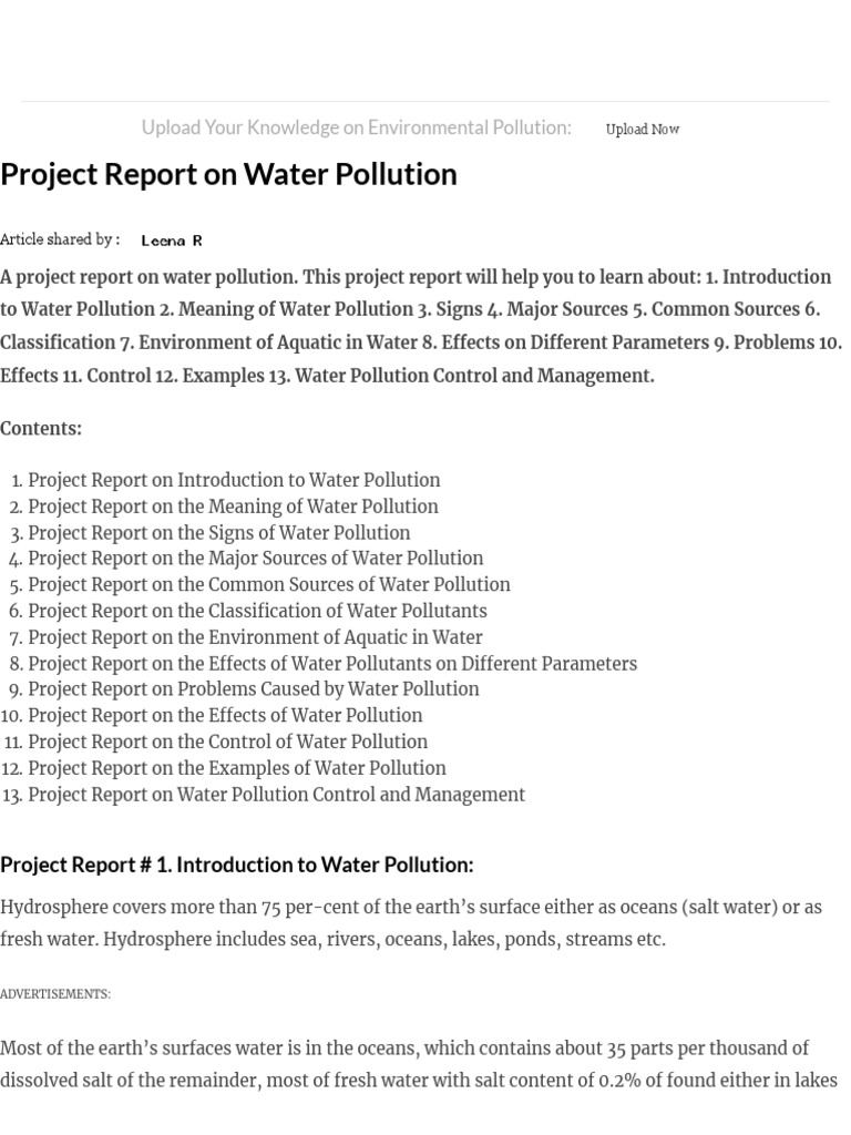 Project Report On Water Pollution | PDF | Eutrophication | Water Pollution
