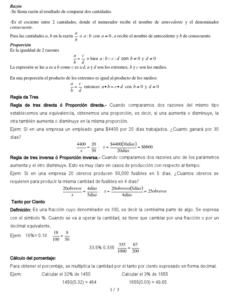 Razon, Proporcion y Porcentaje | PDF | Porcentaje | Fracción (Matemáticas)