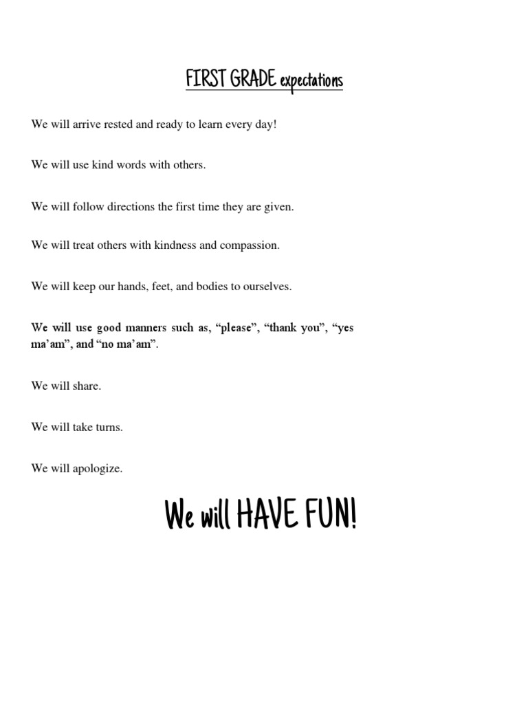 First Grade Classroom Expectations | PDF