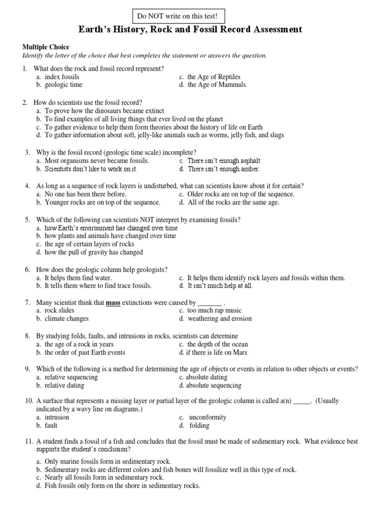 Rock and Fossil Record Common Assessment 2015 Final | PDF | Geology ...
