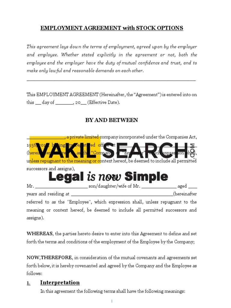 Employment Agreement (With ESOPs) | PDF | Stocks | Indemnity