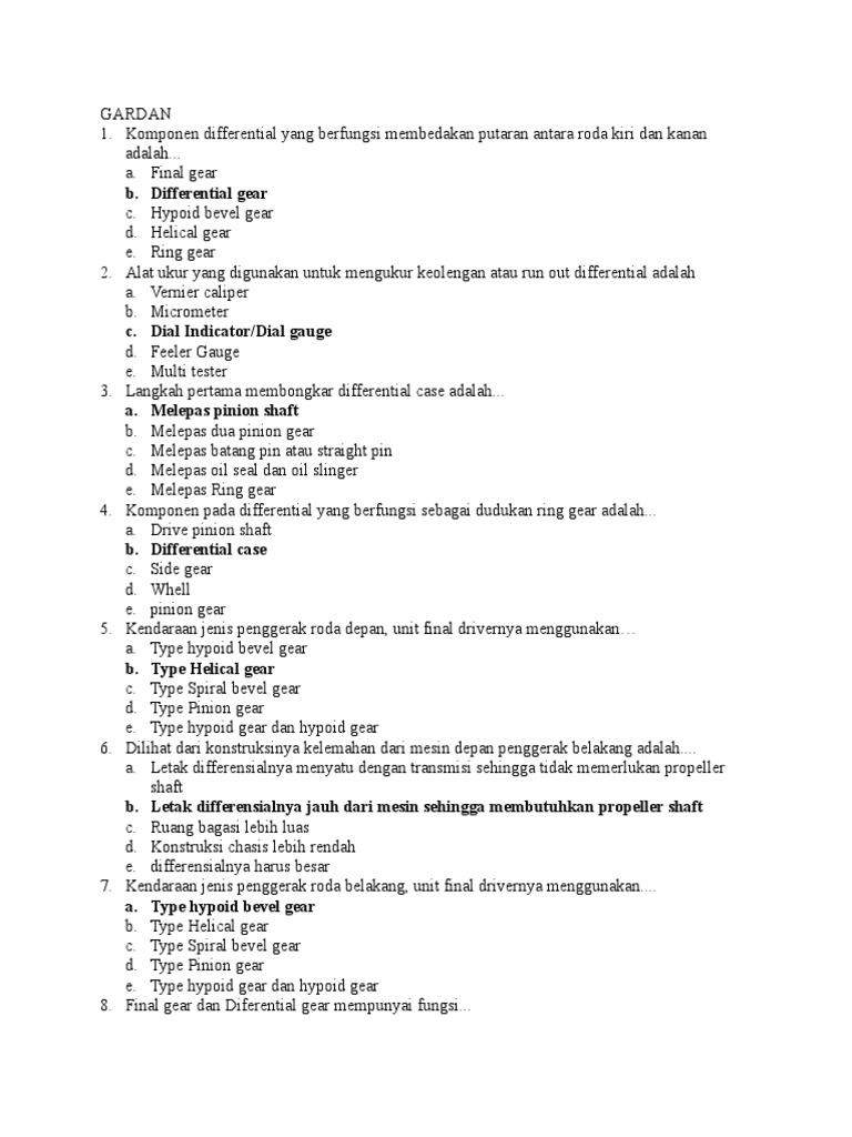 Komponen dan Fungsi Gardan Mobil | PDF
