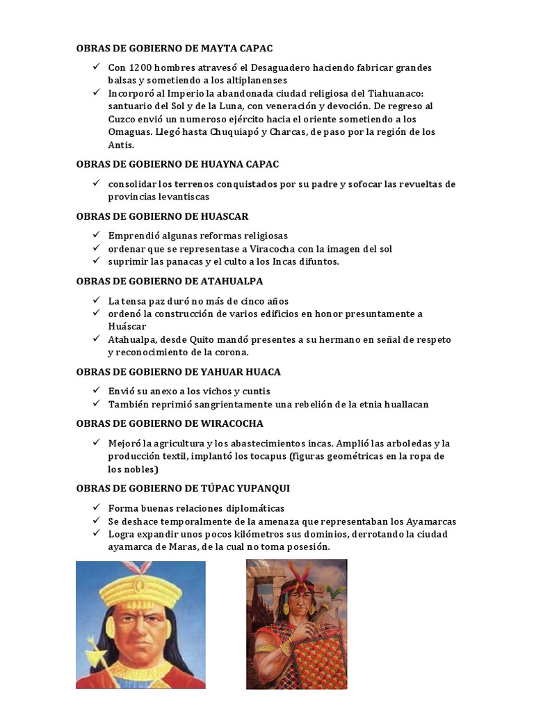 Obras de Gobierno de Mayta Capac | PDF | Imperio Inca | Perú