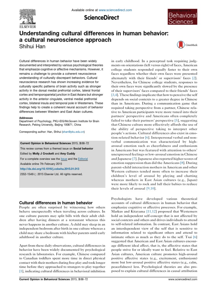Cultural Differences in Human Behavior: A Cultural Neuroscience ...