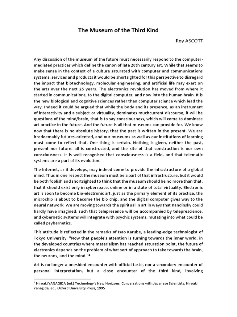ASCOTT, Roy. The Museum of The Third Kind | PDF | Museum | Consciousness