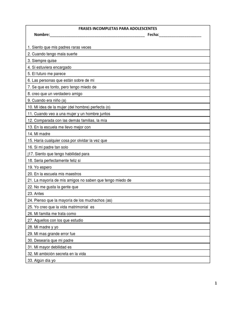 Frases Incompletas para Adolescentes | PDF