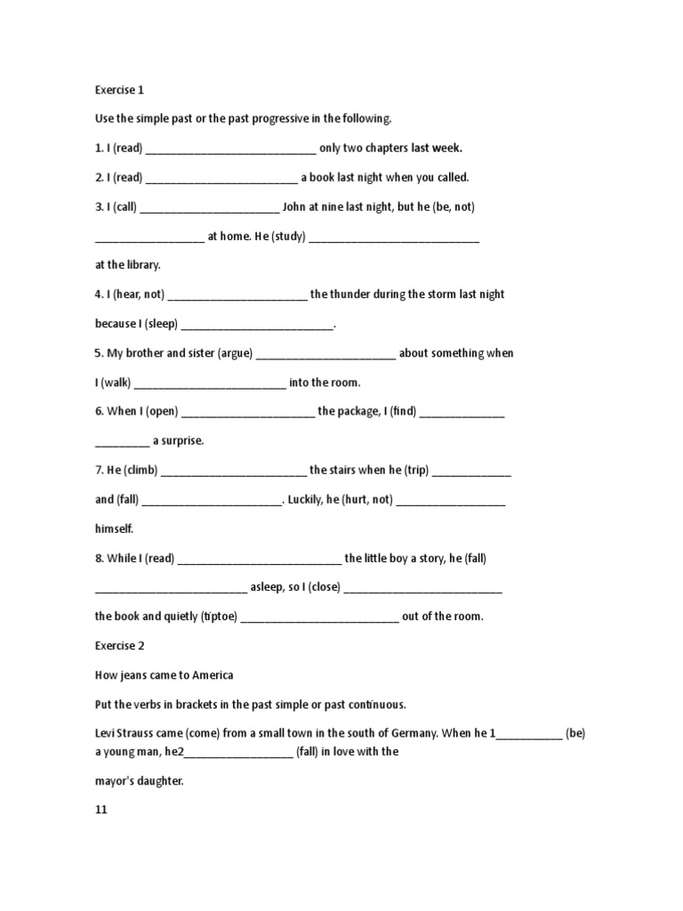 Simple Past and Past Continuous Exercises | PDF | Jeans | Grammar