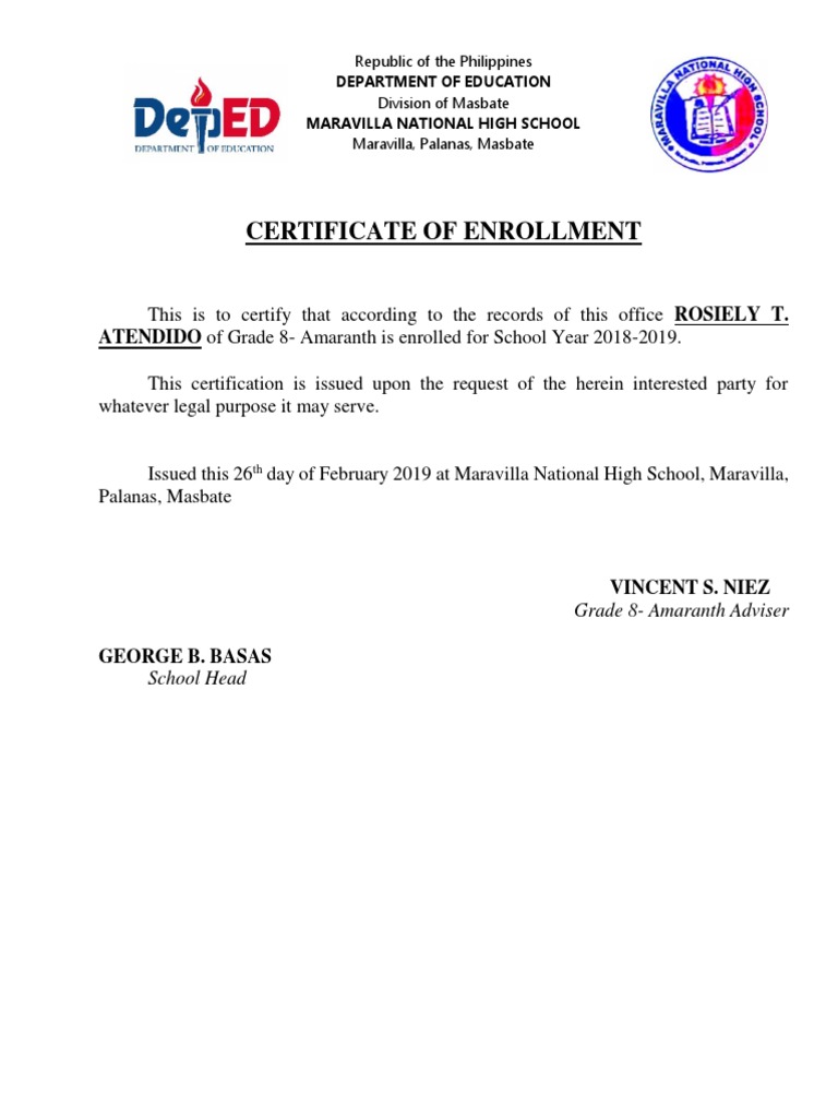 Certificate of Enrollment | PDF