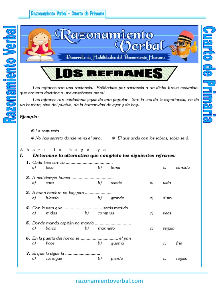Ejercicios de Refranes para Primaria | PDF