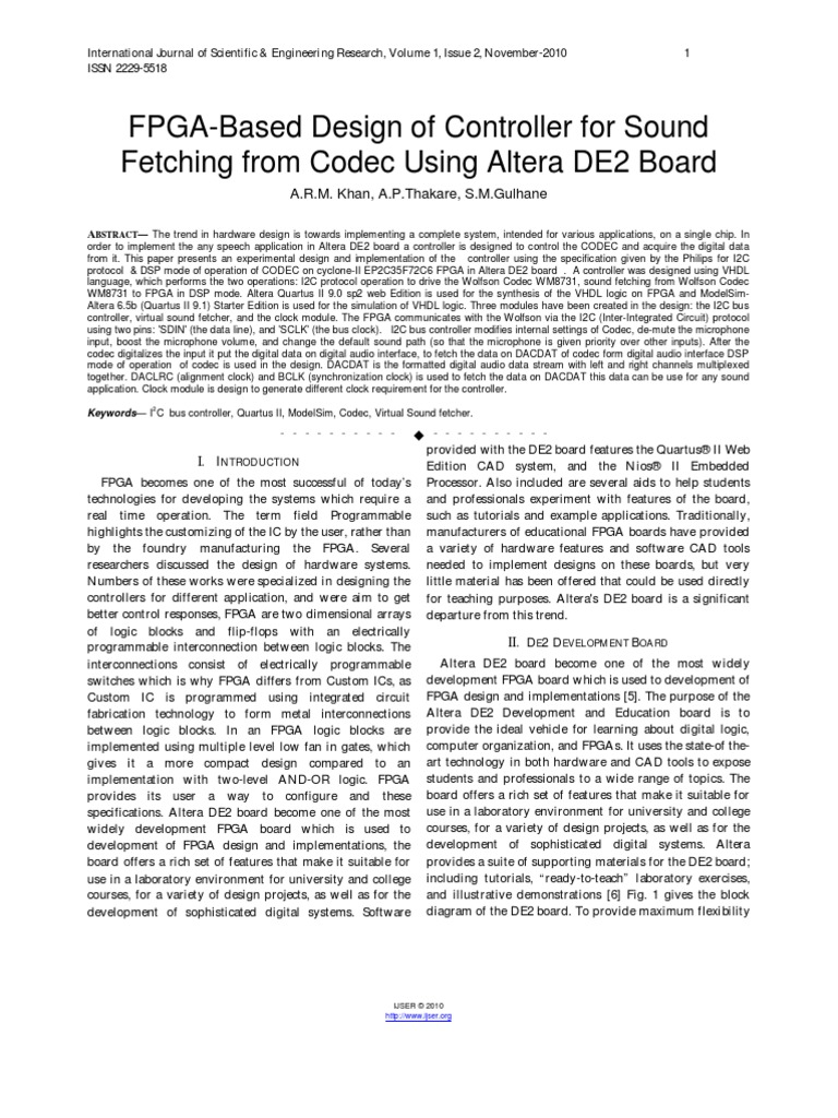 FPGA-Based Design of Controller For Sound Fetching From Codec Using ...