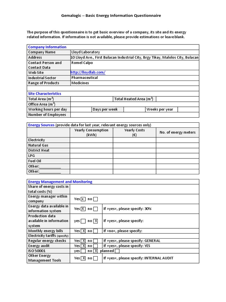 Basic Energy Information Questionnaire-En | PDF | Liquefied Petroleum ...