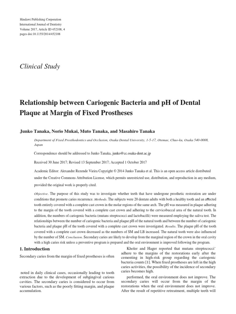 Clinical Study: Relationship Between Cariogenic Bacteria and PH of ...
